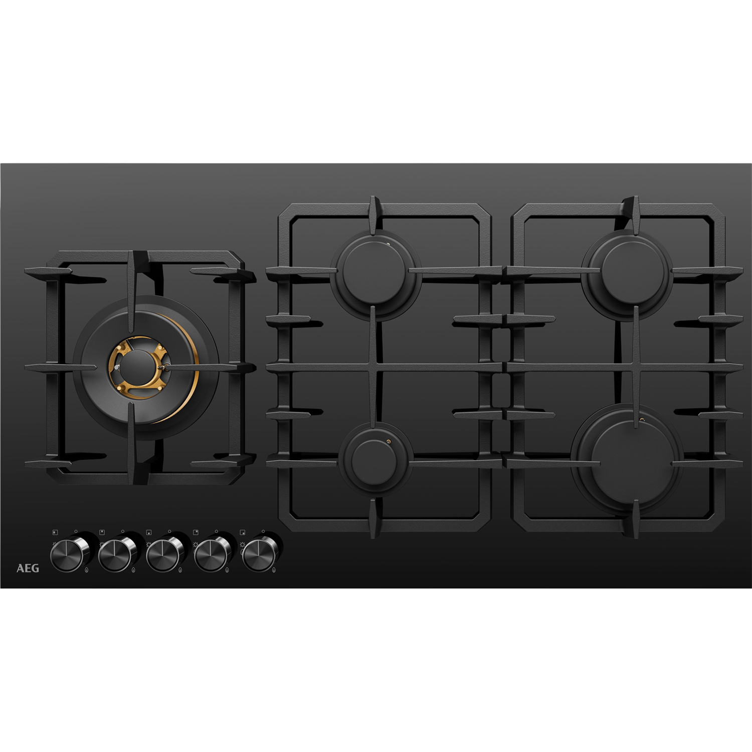 90cm 5 Burner Ceramic Glass Gas Cooktop - HGC9566BB | AEG
