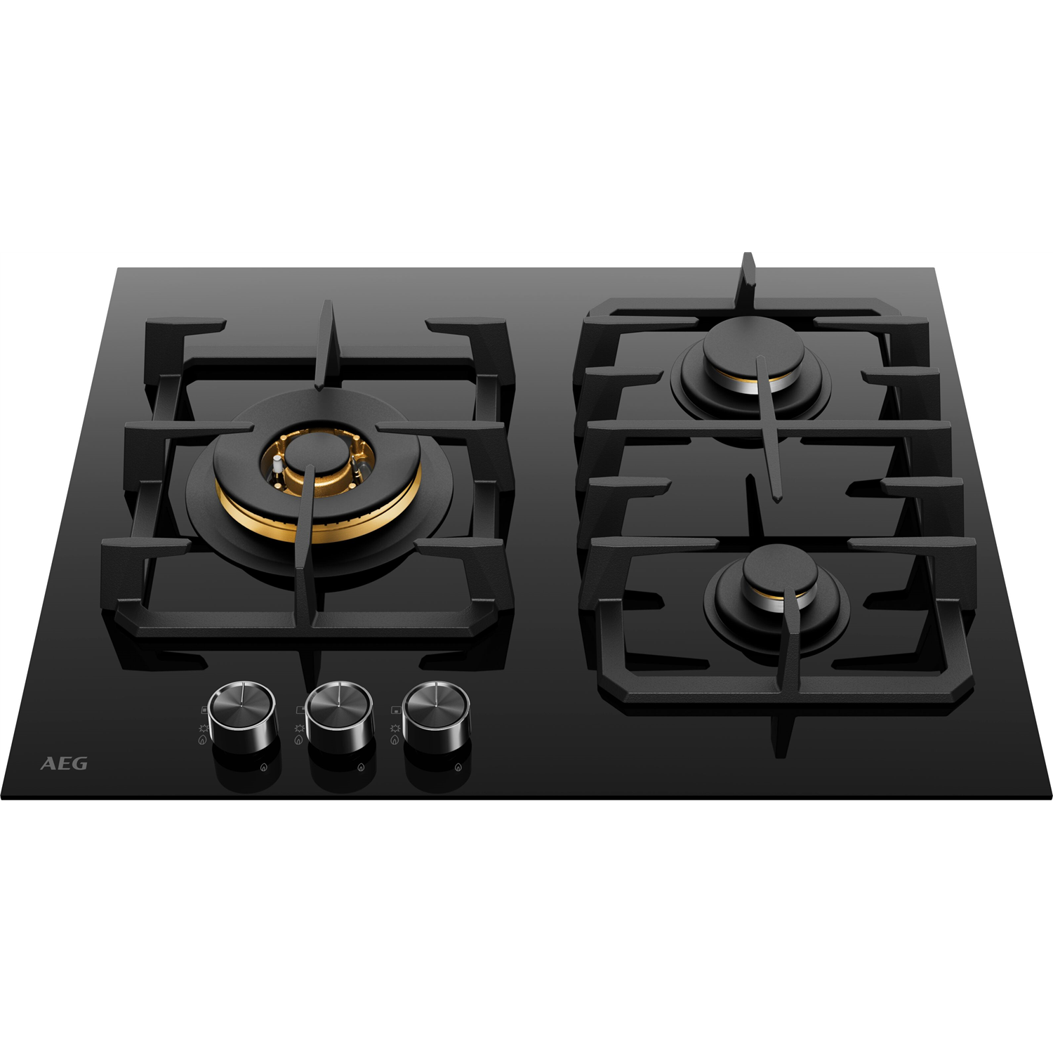 60cm 3 Burner Ceramic Glass Gas Cooktop, Black - HGC6366BB | AEG