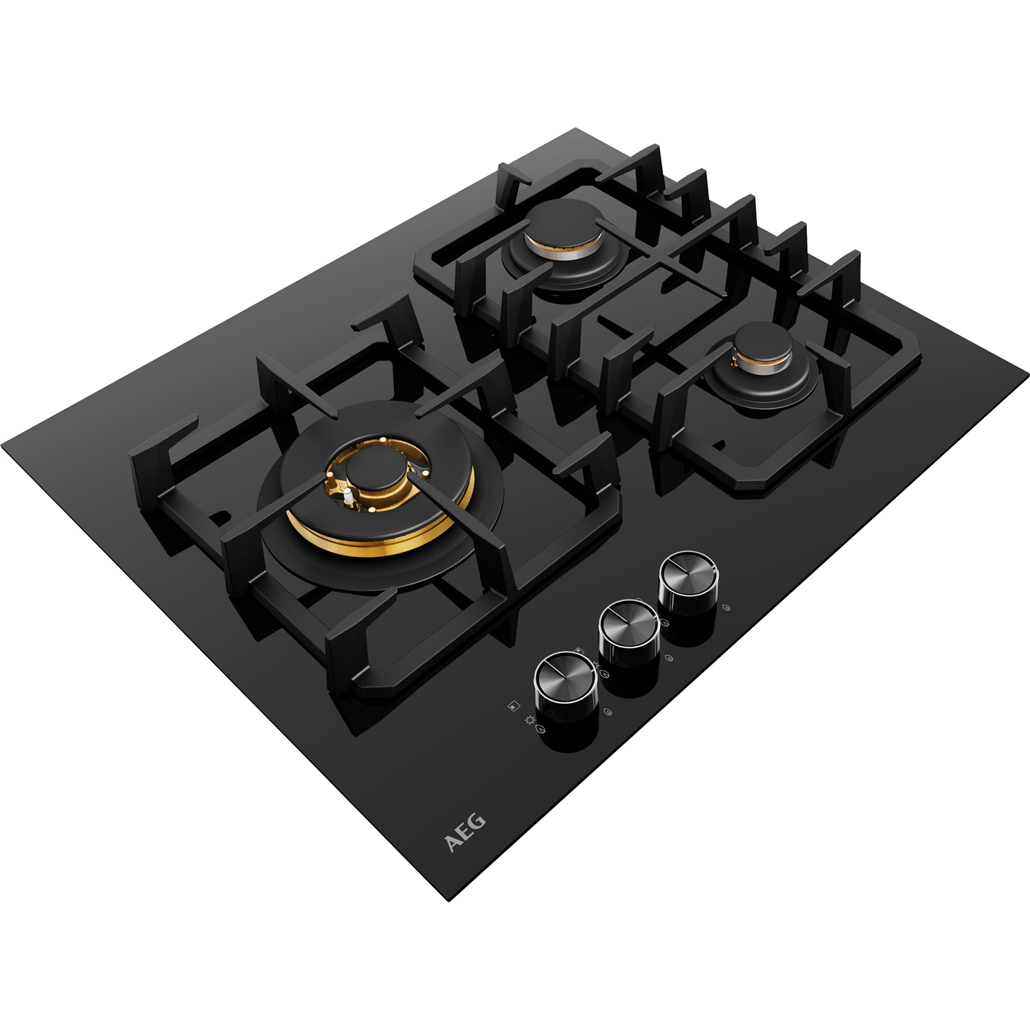 60cm 3 Burner Ceramic Glass Gas Cooktop - HGC6366BB | AEG