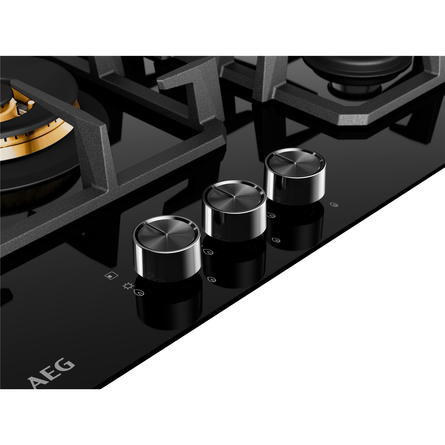 60cm 3 Burner Ceramic Glass Gas Cooktop, Black - HGC6366BB | AEG